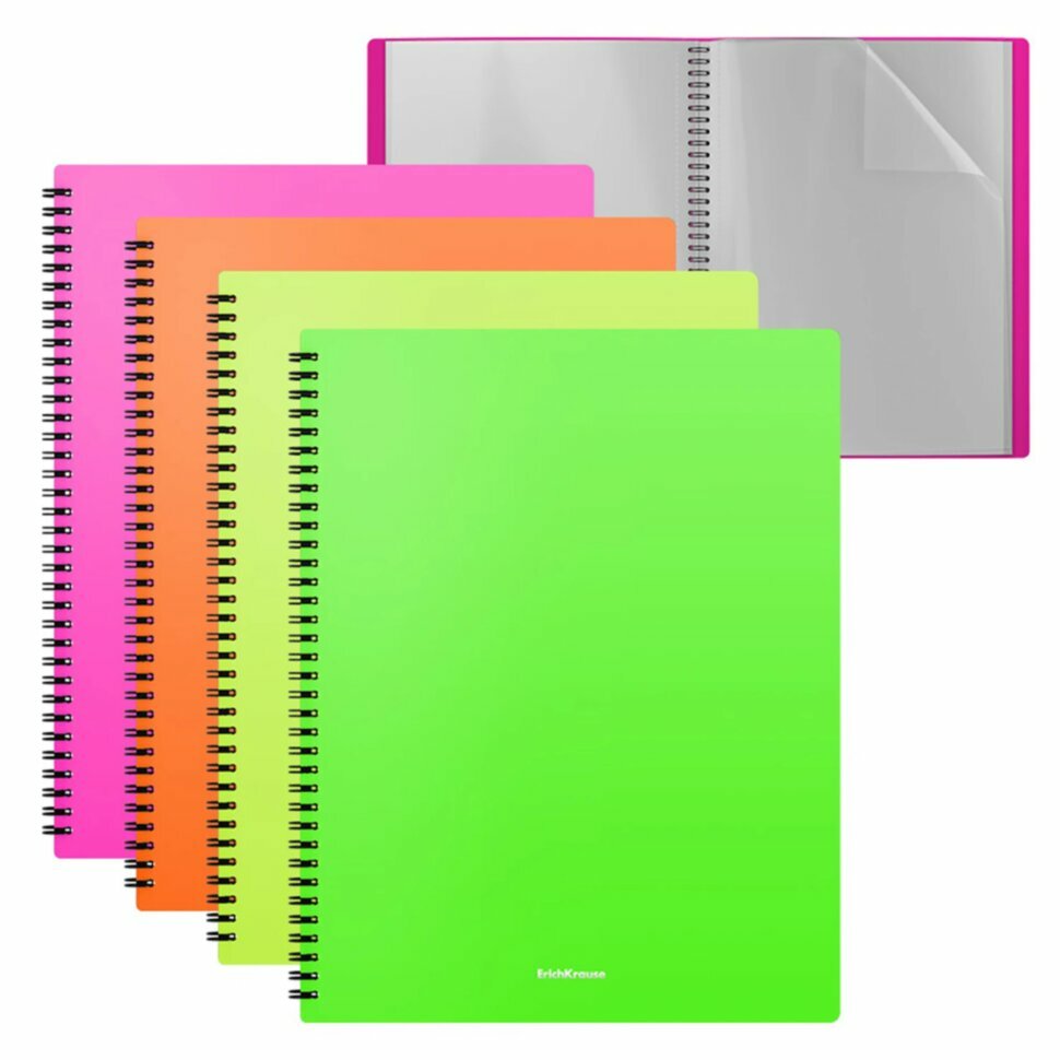 Папка пластиковая на спирали 20 вкладышей ERICH KRAUSE Matt Neon, A4, ассорти, 49953, 275056