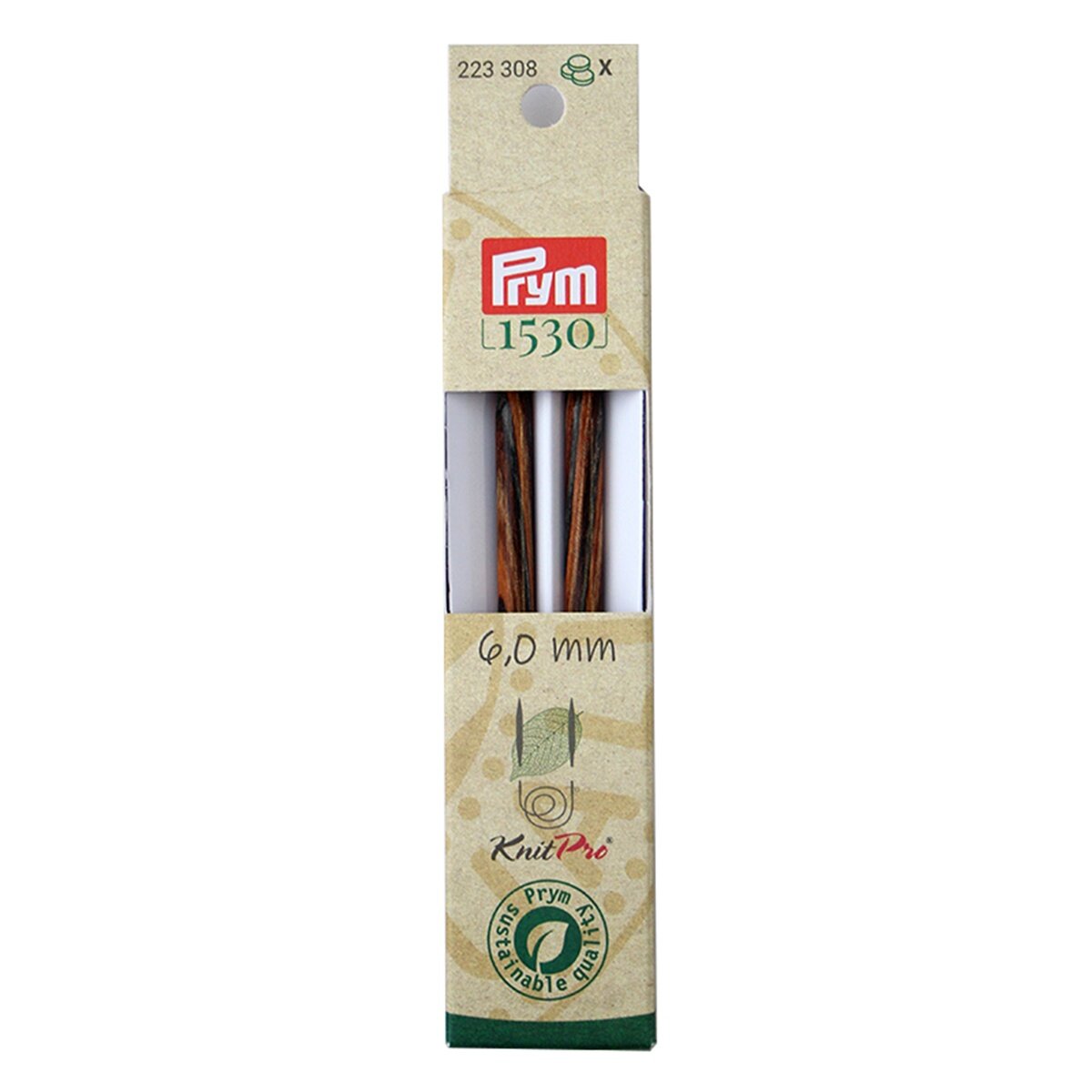 Спицы PRYM "Natural", съемные, длинные, береза, диаметр 6 мм, 11,6 см, 2 шт (223308)