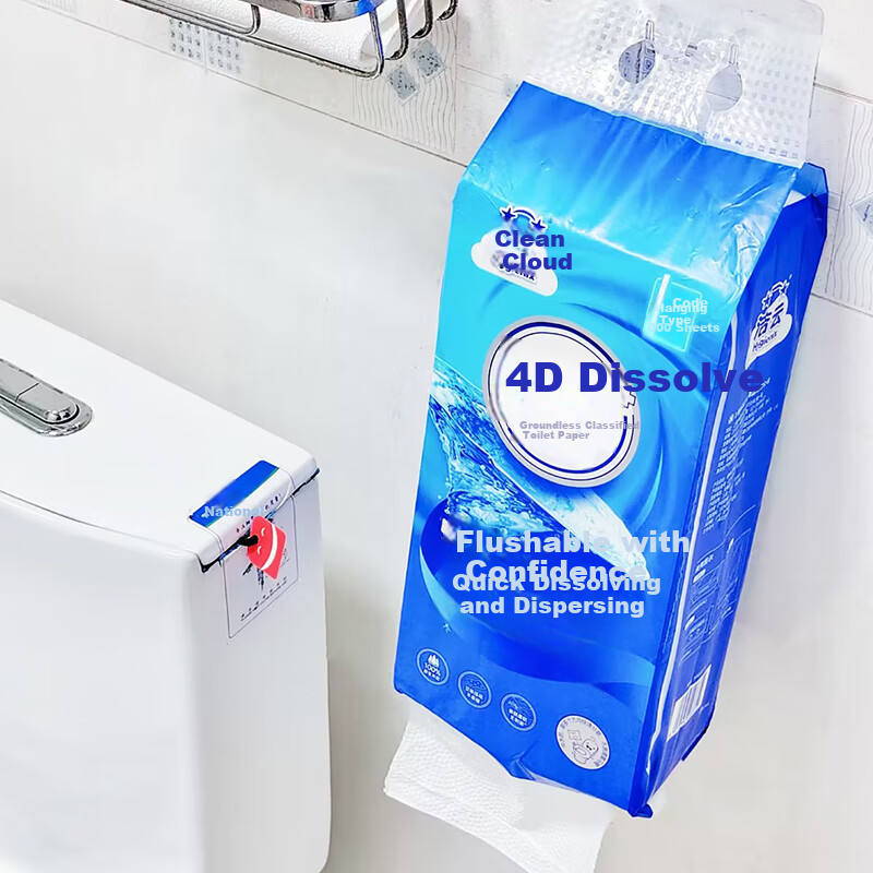 Hygienix 4D растворимая висящая трехслойная туалетная бумага, 300 листов на рулон * 4 набора для ванной