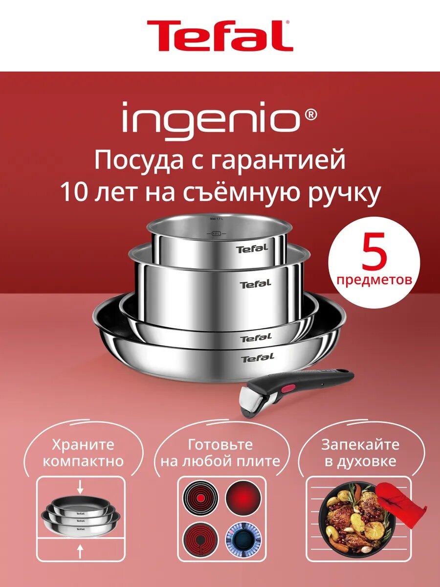 Набор посуды со съемной ручкой Ingenio Emotion, 5 предметов