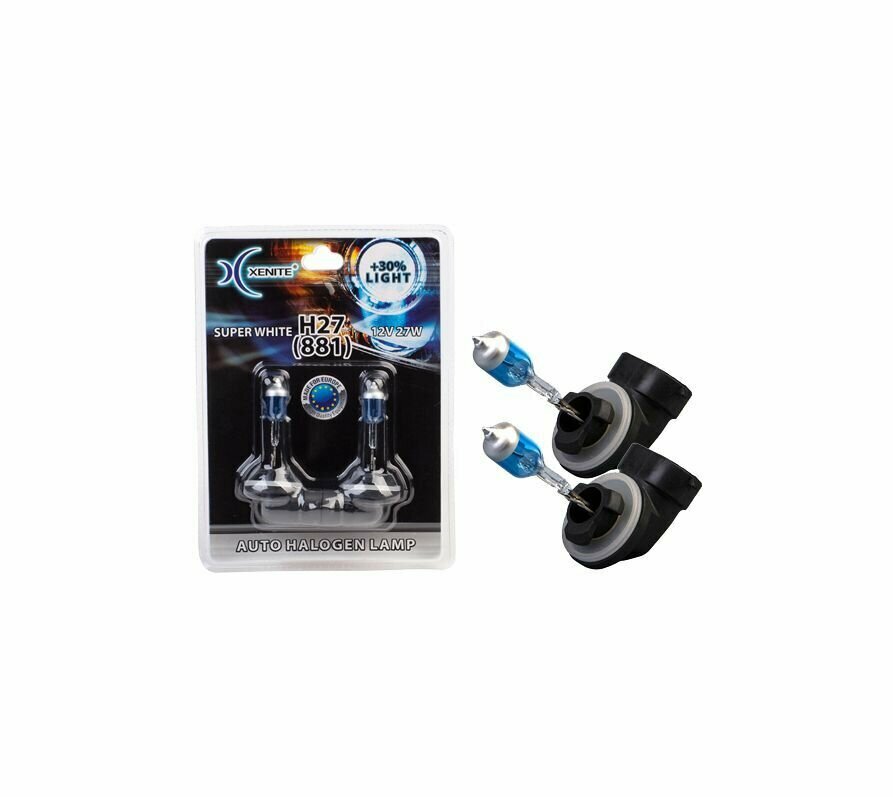 Лампа галогеновая головного света H27 881 PG13 4000K Super White +30% 12V 27W Блистер 2шт, XENITE 1007039