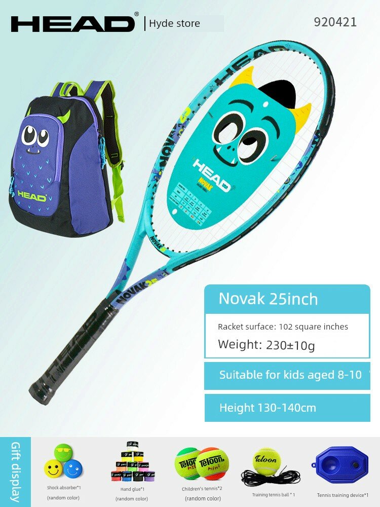 HEAD Novak Series Детская ракетка для тенниса 25 дюймов для детей 8-12 лет Начальный уровень