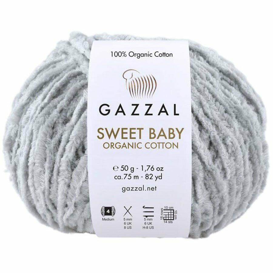Пряжа Gazzal SWEET BABY ORGANIC COTTON 2602 серый (5 мотков)