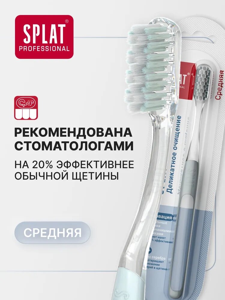 Инновационная зубная щетка средней жесткости SPLAT (сплат) Professional CLINIC CARE Medium, белая