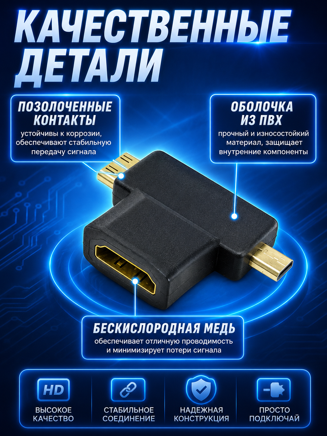 Переходник HDMI + mini HDMI + micro HDMI — фото 1