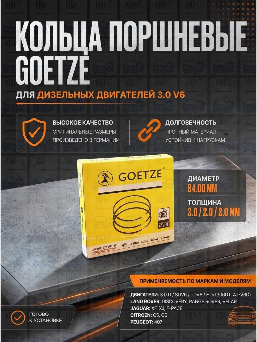 Комплект поршневых колец на один цилиндр Goetze 843910000