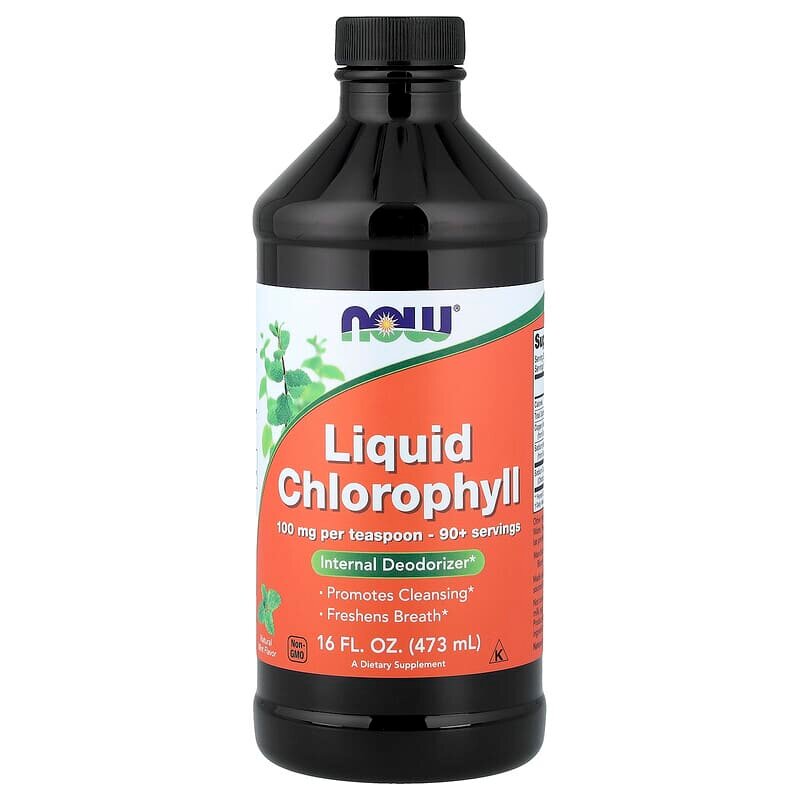 "Жидкий хлорофилл" ("Liquid Chlorophyll"), NOW, вкус мята, жидкость в бутылке 473 мл
