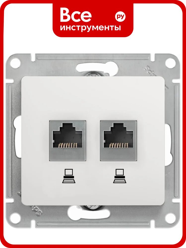 Механизм компьютерной розетки Systeme Electric 2-м Glossa RJ45+RJ45 кат.5е белый