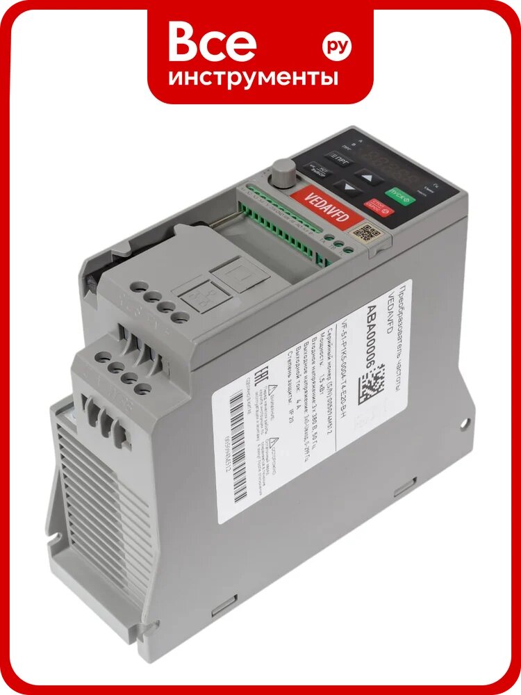 Преобразователь частоты VEDA VFD vf-51-p1k5-0004-t4-e20-b-h, 1,5квт, 380в, ip20 ABA00006