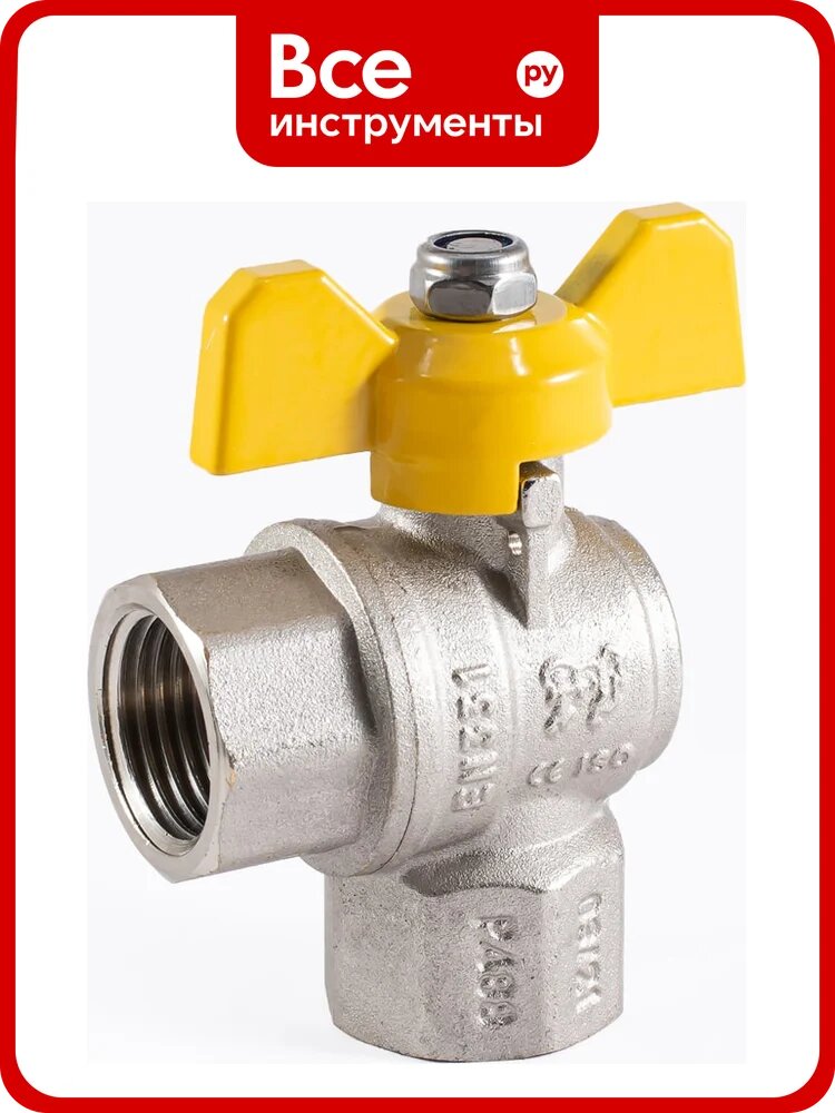 Шаровой угловой кран для газа PROFACTOR PF GAS ручка бабочка, в/в 1/2 дюйма