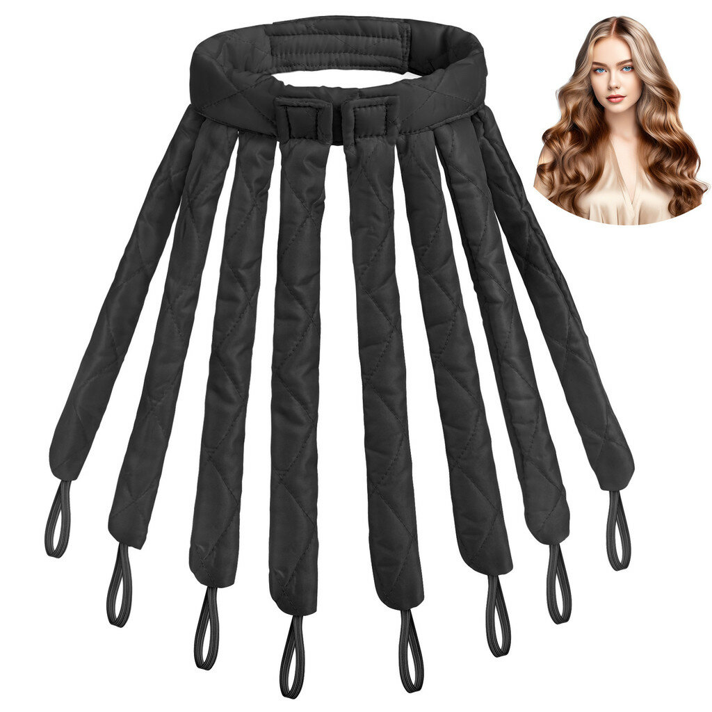 Curling wand octopus sleep wave style for nighttime hair styling and no heat damage, black