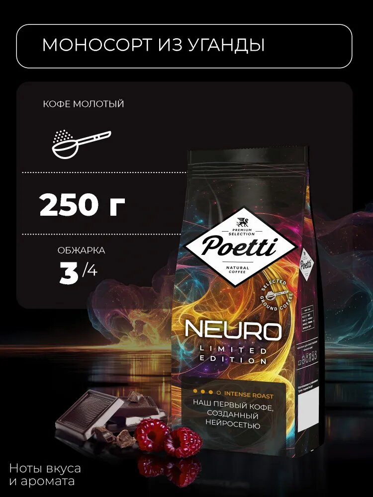 Кофе молотый Poetti Neuro Limited Edition Uganda, 250 г