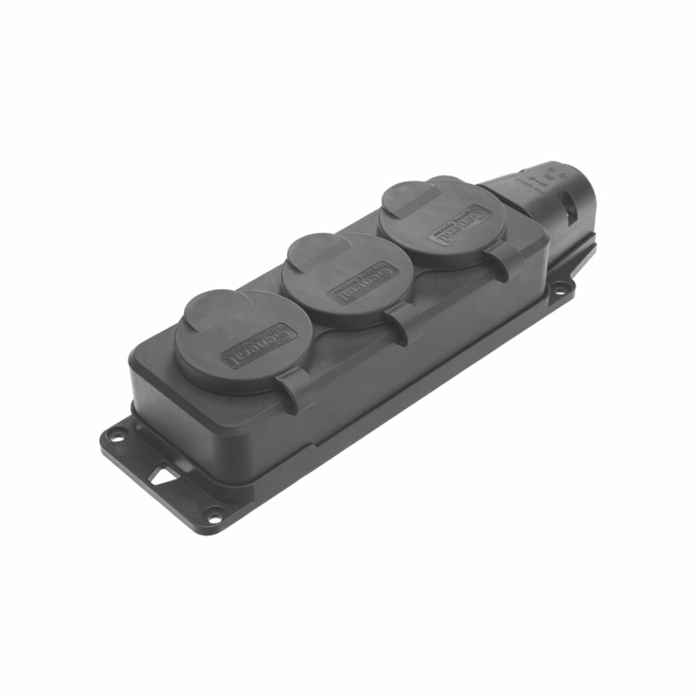Розеточная колодка GSB-16-3-G-IP44 General Lighting Systems 16А 3 места с/з IP44 черная каучук 470028