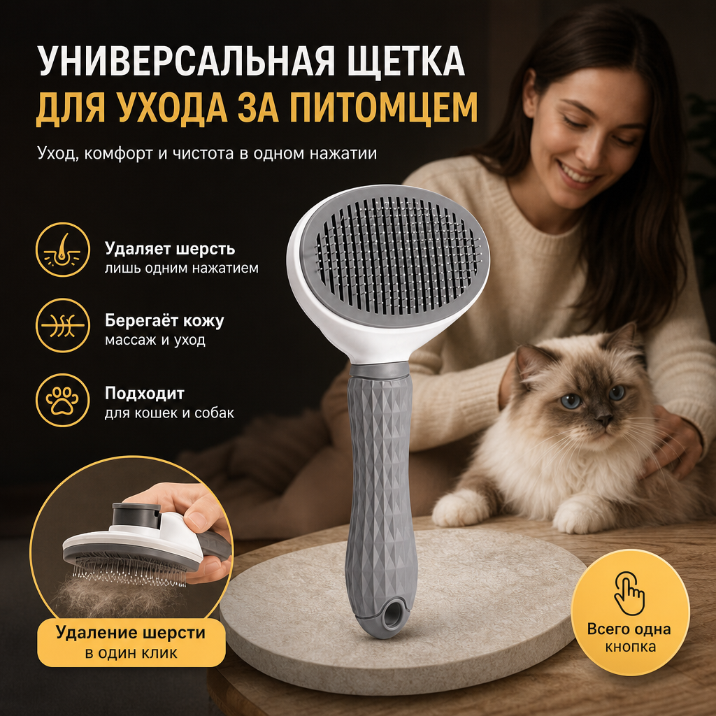 Фурминатор для вычесывания подшерстка кошек и собак, серый, комфортный, эргономичный дизайн, удаление подшерстка, массажный эффект