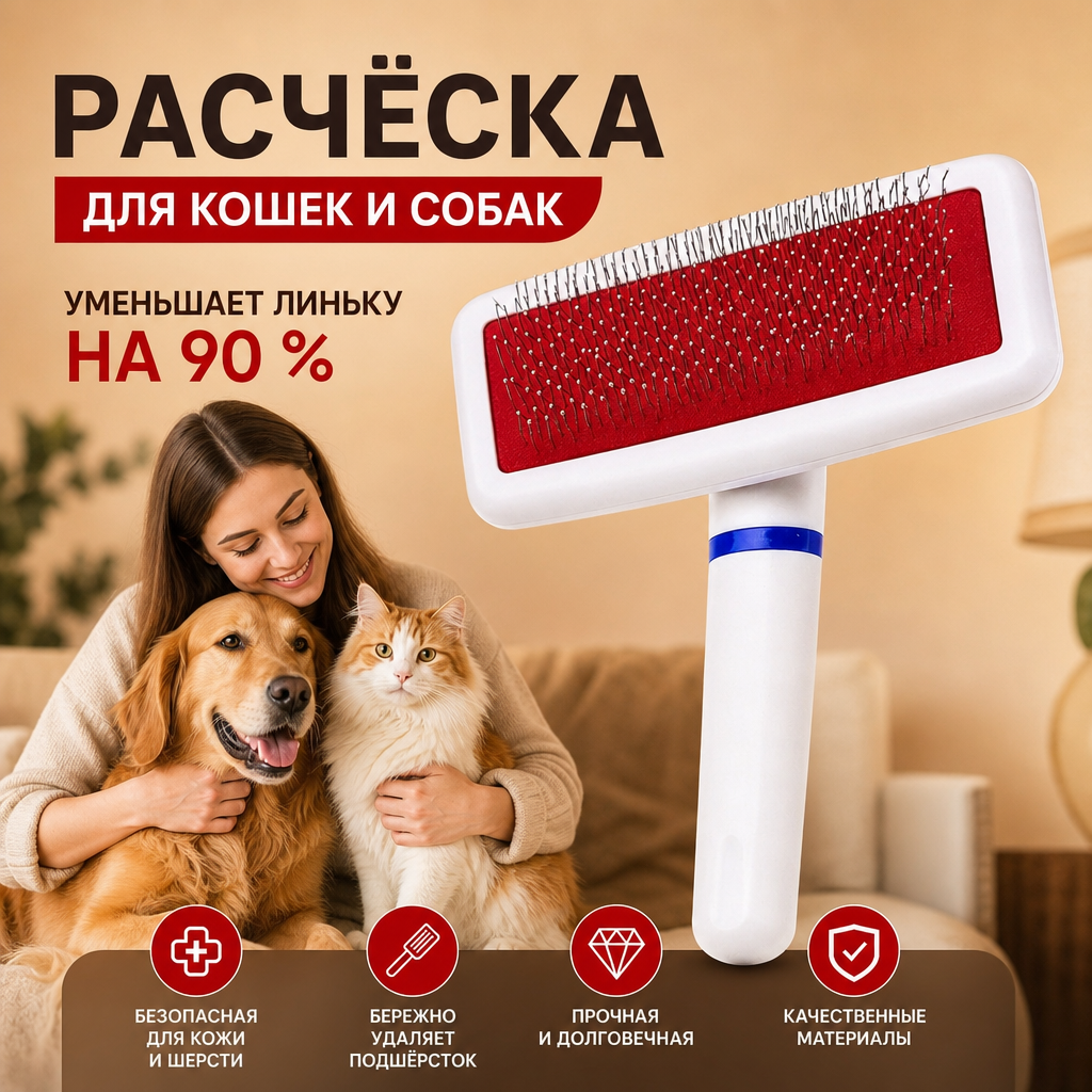 Профессиональная щетка для груминга кошек и собак, прочный, эргономичный дизайн, нескользящий, профессиональный уход