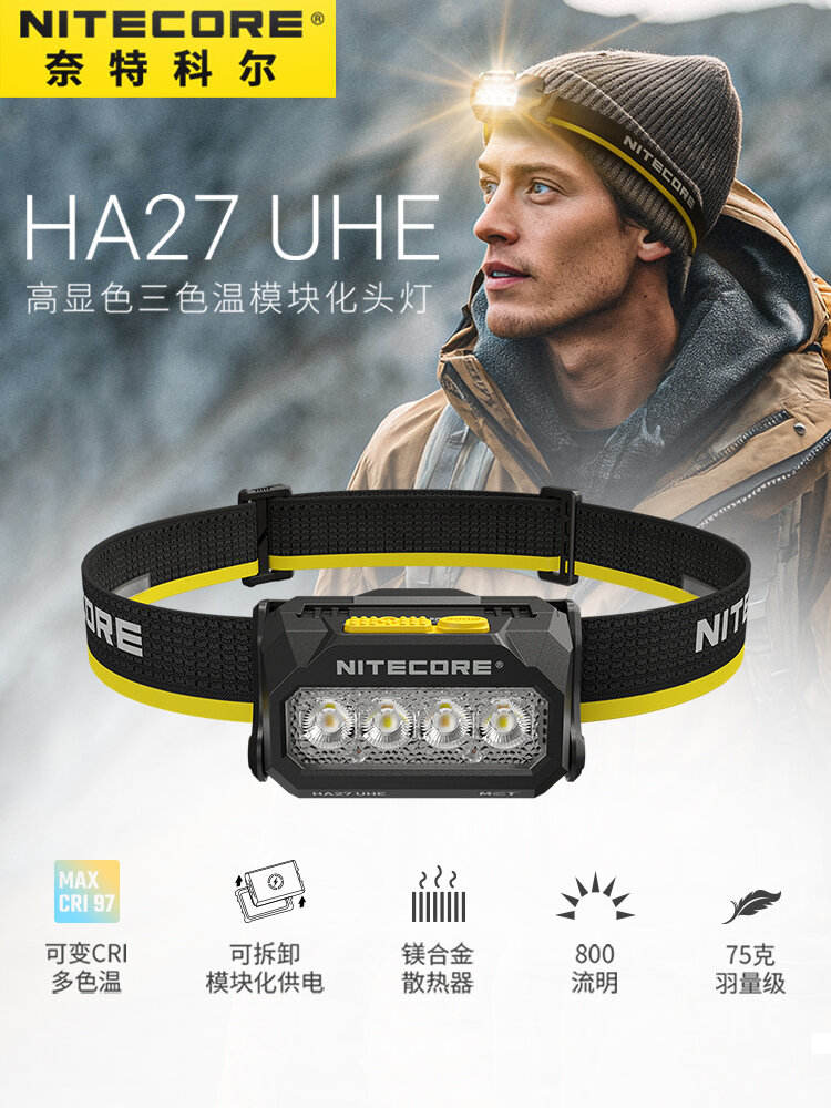 Легкая налобная лампа Nitecore HA27 UHE с регулируемой цветовой температурой, мощным светом и длительным временем