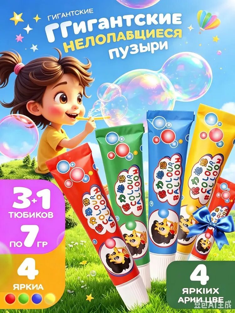 Нелопающиеся пузыри с трубочкой для выдувания 3шт+1