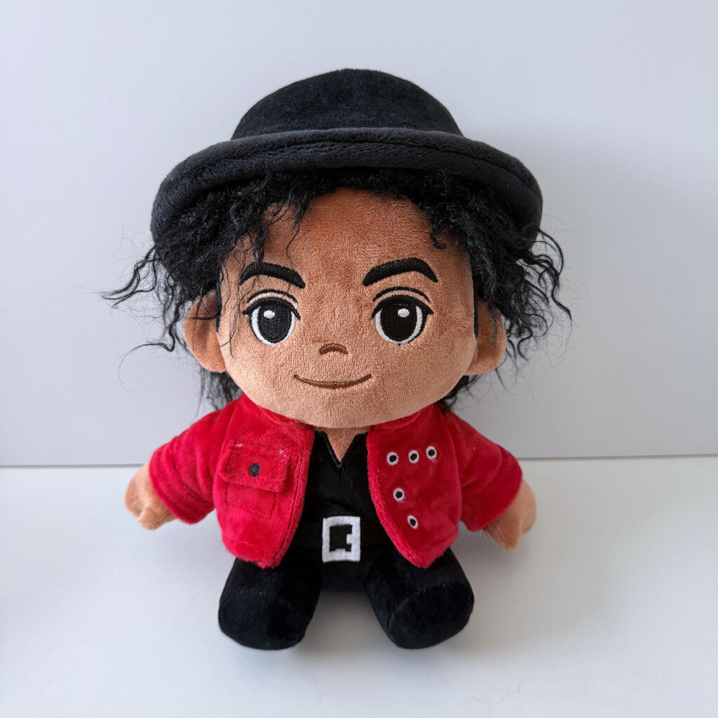 Plush toy michael jackson sitting with soft pp cotton for music fans and kids, red