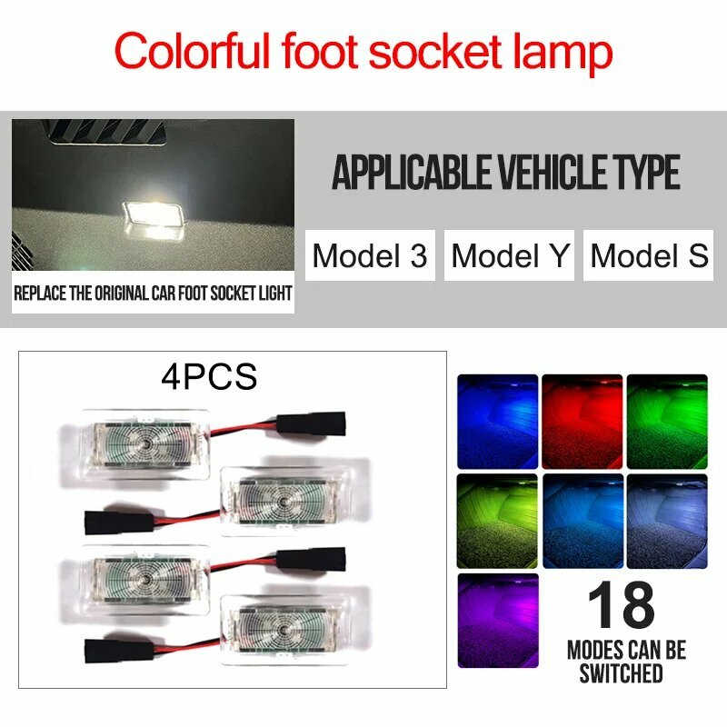 Аксессуары Для Интерьера Tesla Model 3 X S Y: RGB-подсветка 7 Цветов, Беспроводная 4PCS RGB