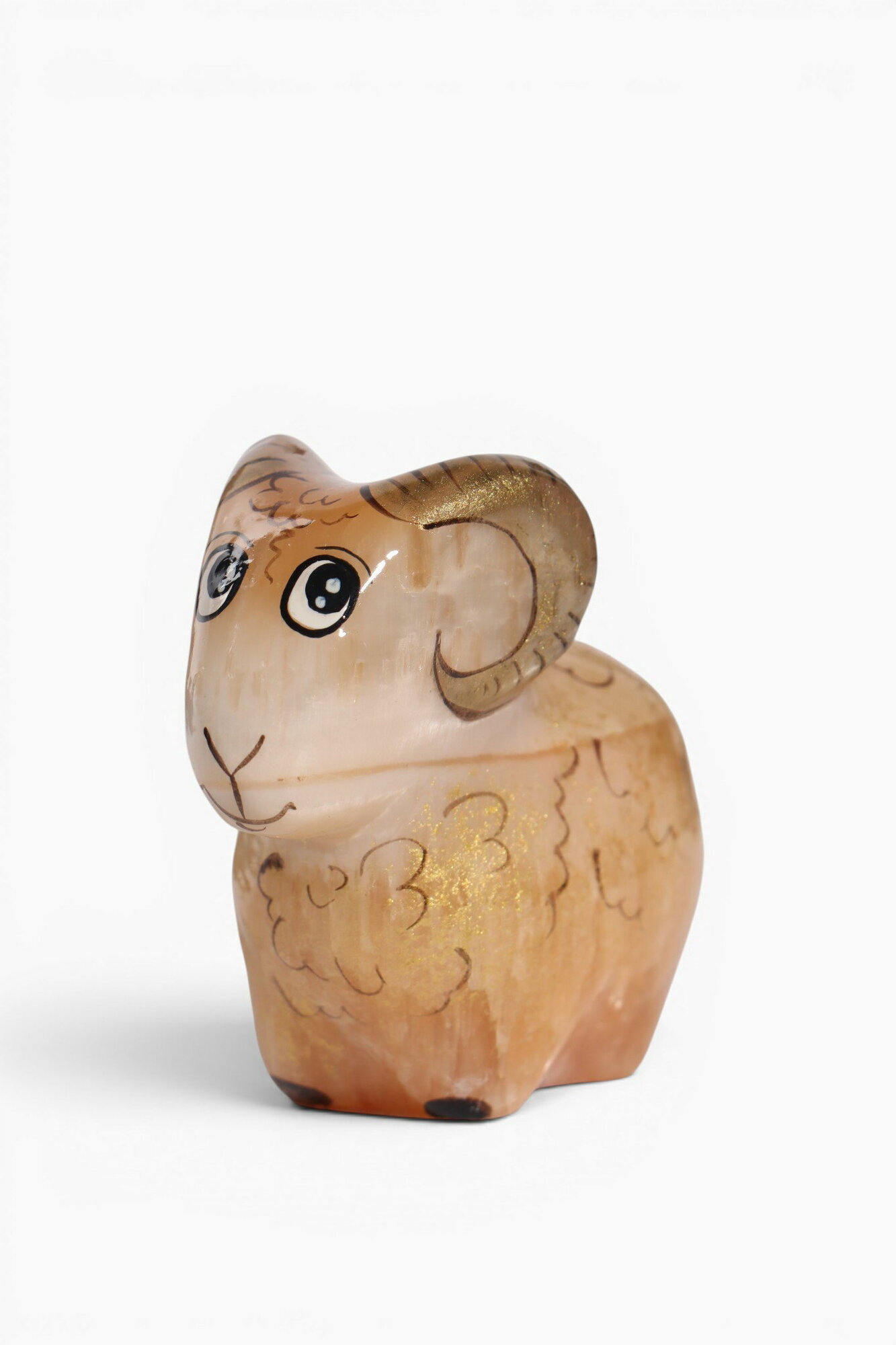 Фигурка "Барашек золотой", 5.5x6.5 см, селенит, тематика праздника: новый год