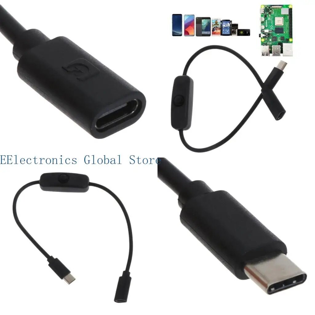 USB-удлинитель тип C «папа» — «мама» с выключателем для блока питания 4B