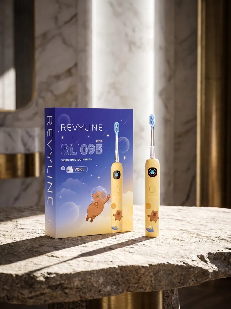 Зубная щетка Revyline Capybara RL 095, детская, электрическая, жёлтая