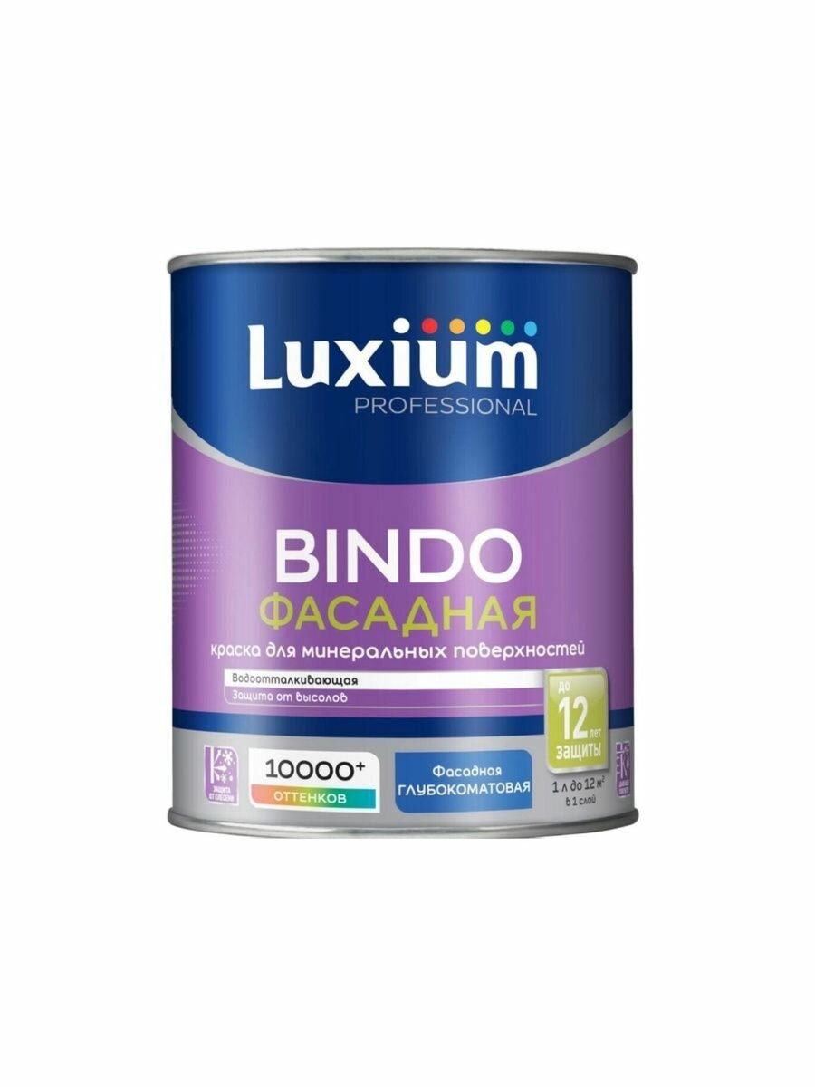 Краска для минеральных поверхностей Luxium Professional Bindo Фасадная BW 1 л.