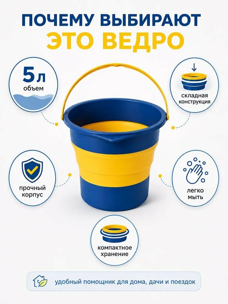 Вместительное складное ведро на 10 л для дома и рыбалки, сине-желтое
