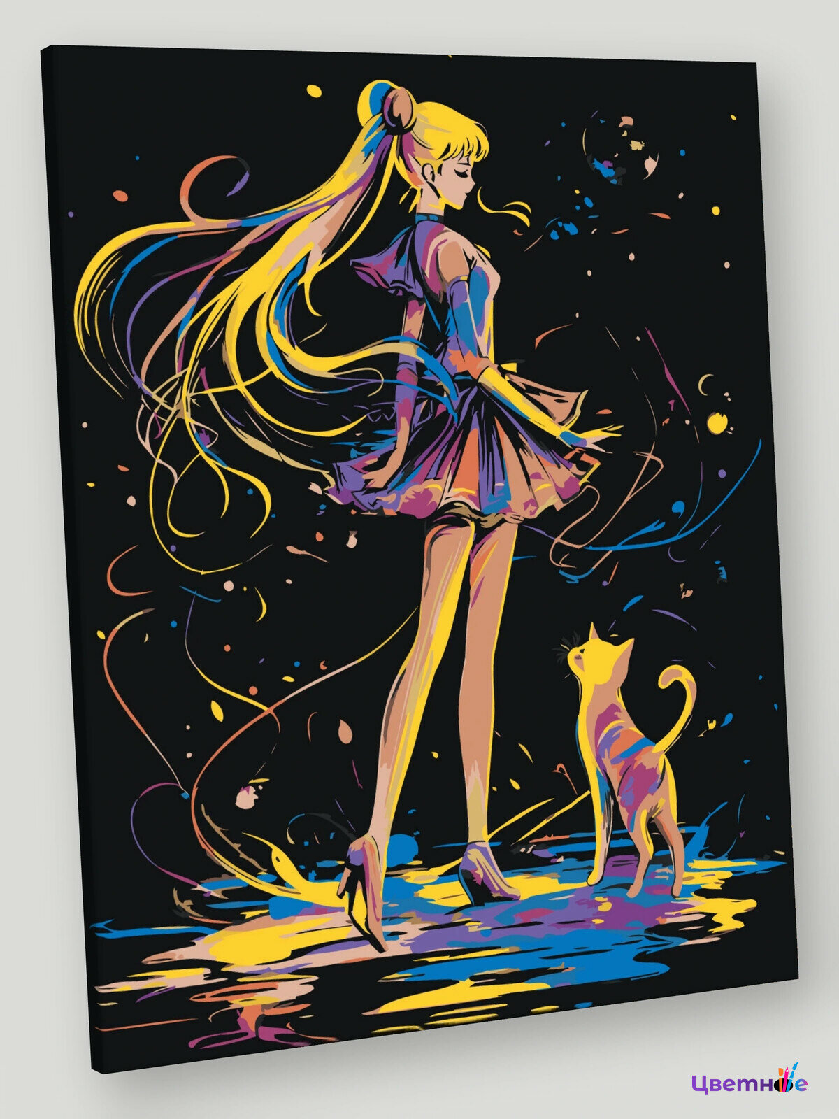 Картина по номерам на холсте с подрамником "Аниме Сейлор Мун Sailor Moon: арт с котом" Раскраска 40x50 см, Девушка
