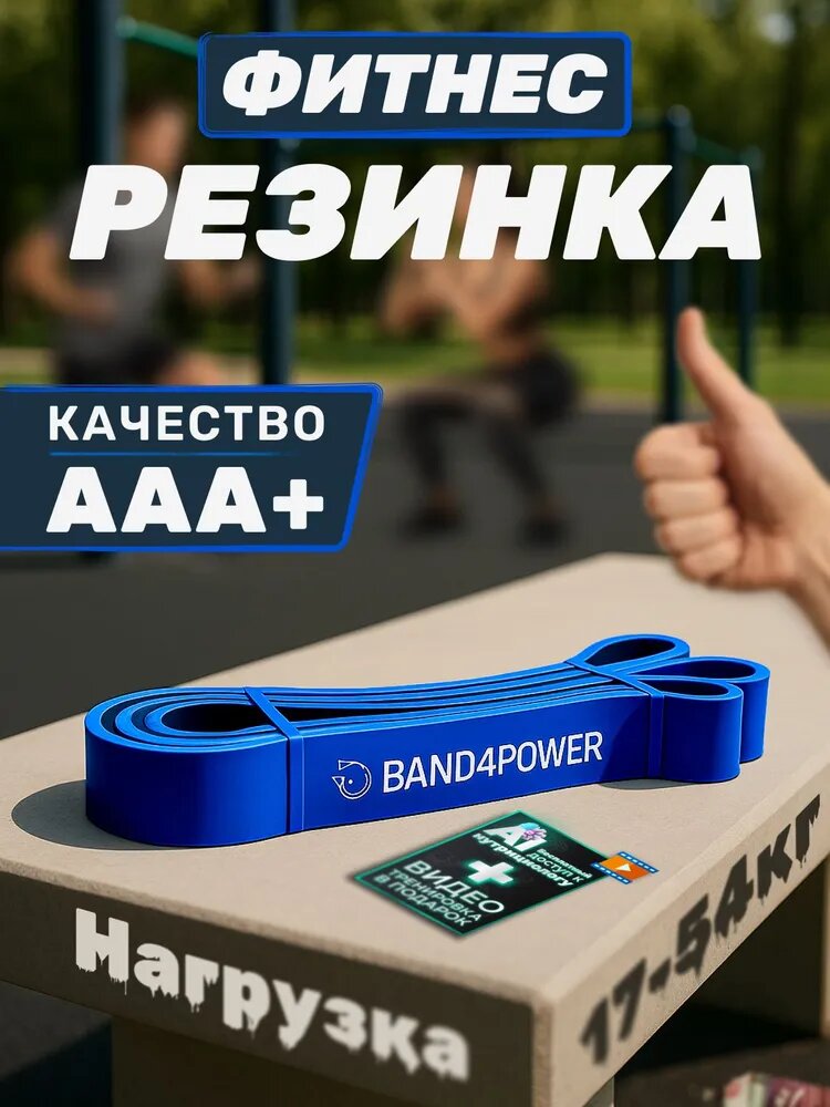 Фитнес резинка Band4Power, эспандер, петля латексная, синяя, нагрузка 17-54 кг