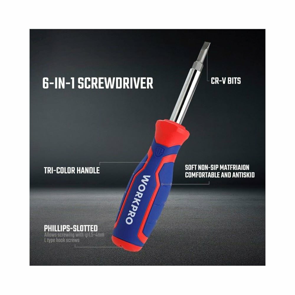 Отвертка 6 в 1 WORKPRO WP221046 — фото 1