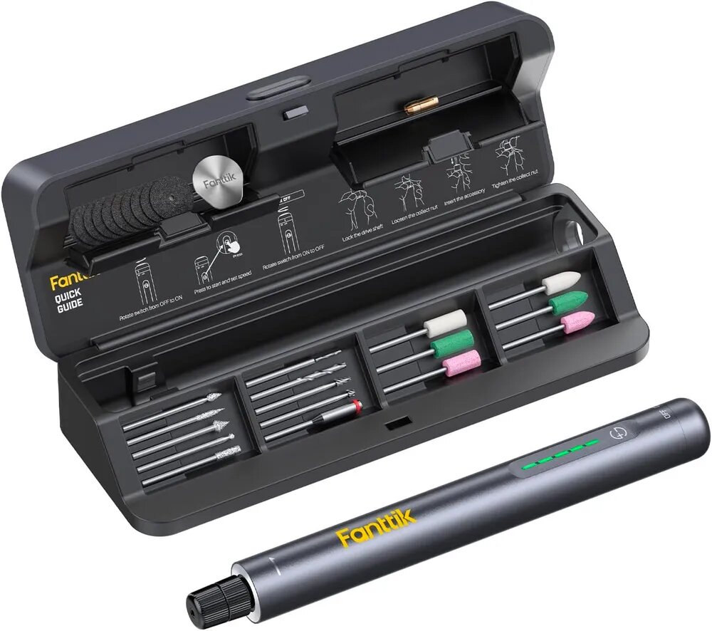 Набор мини-инструментов Fanttik F2 Master Kit с беспроводным управлением, 5-ступенчатой регулировкой скорости, гравировальным пером со скоростью 25 000 об/мин и 28 насадками