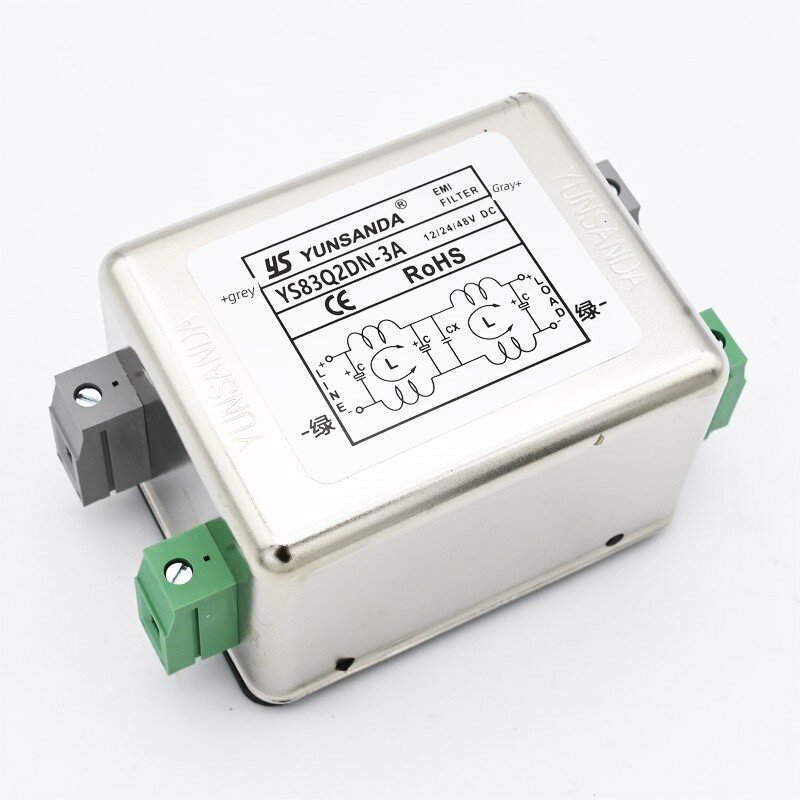 YS83Q2DN-3A DC фильтр клеммная колодка с рельсовым креплением, двойной фильтр для тока 3А, водонепроницаемая оболочка