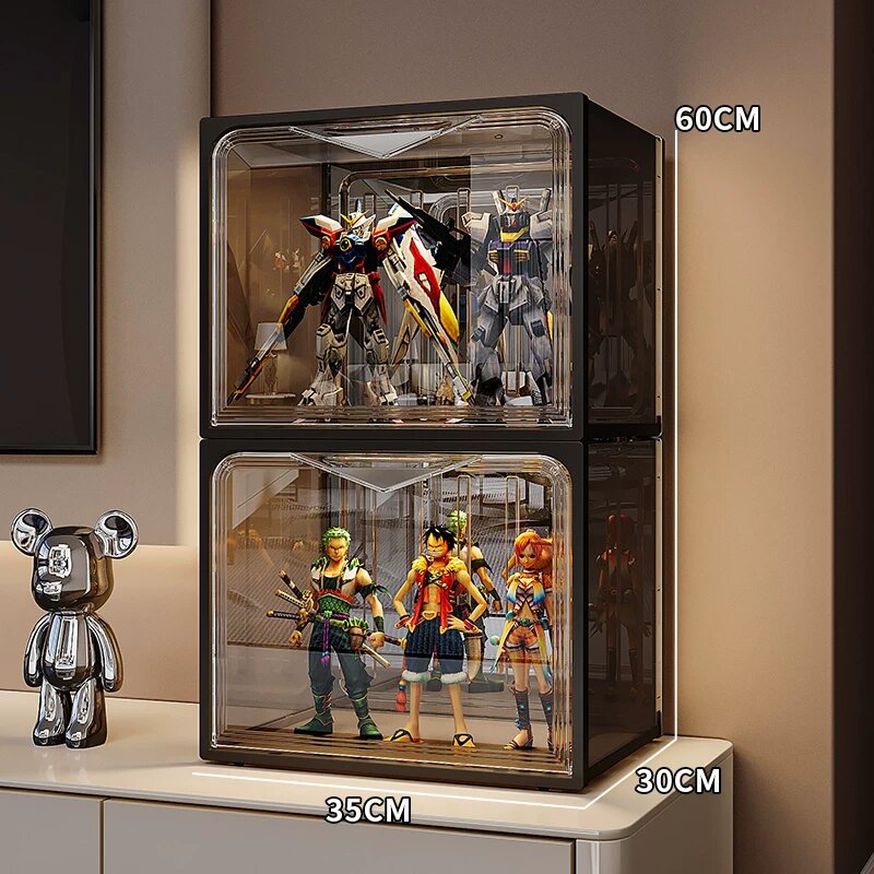 Прозрачный серый стеллаж с 2 отсеками для LEGO и моделей, стеклянный, стеклянный (комплект из 2 отсеков)