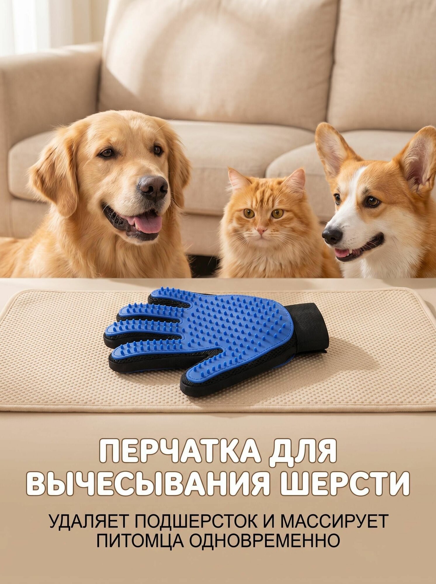 Перчатка-расческа для вычесывания шерсти животных, кошек, собак удаление шерсти груминг