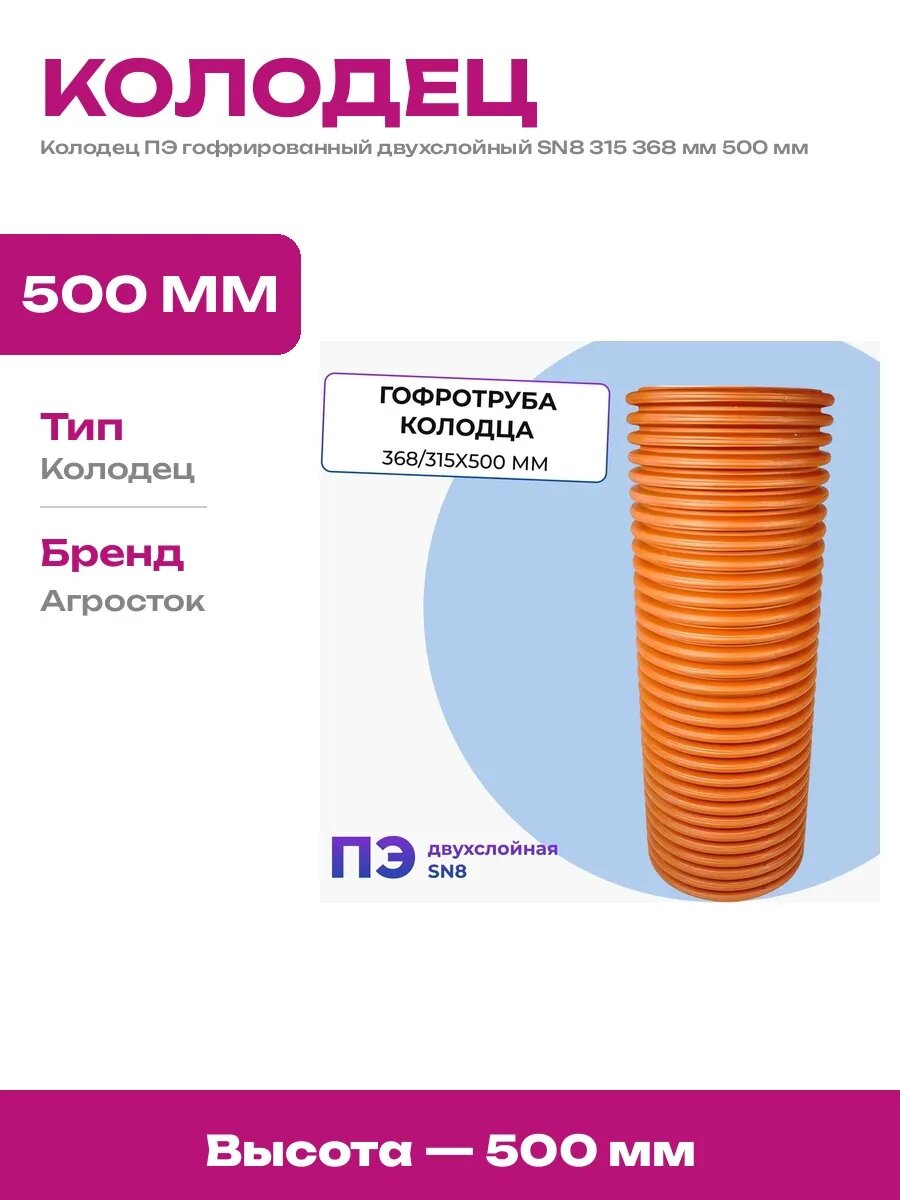 Труба гофрированная ПНД для колодца 315 мм длина 0.5 м