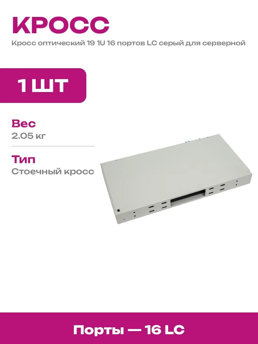 Кросс оптический 19 1U 16 портов стоечный распределительный
