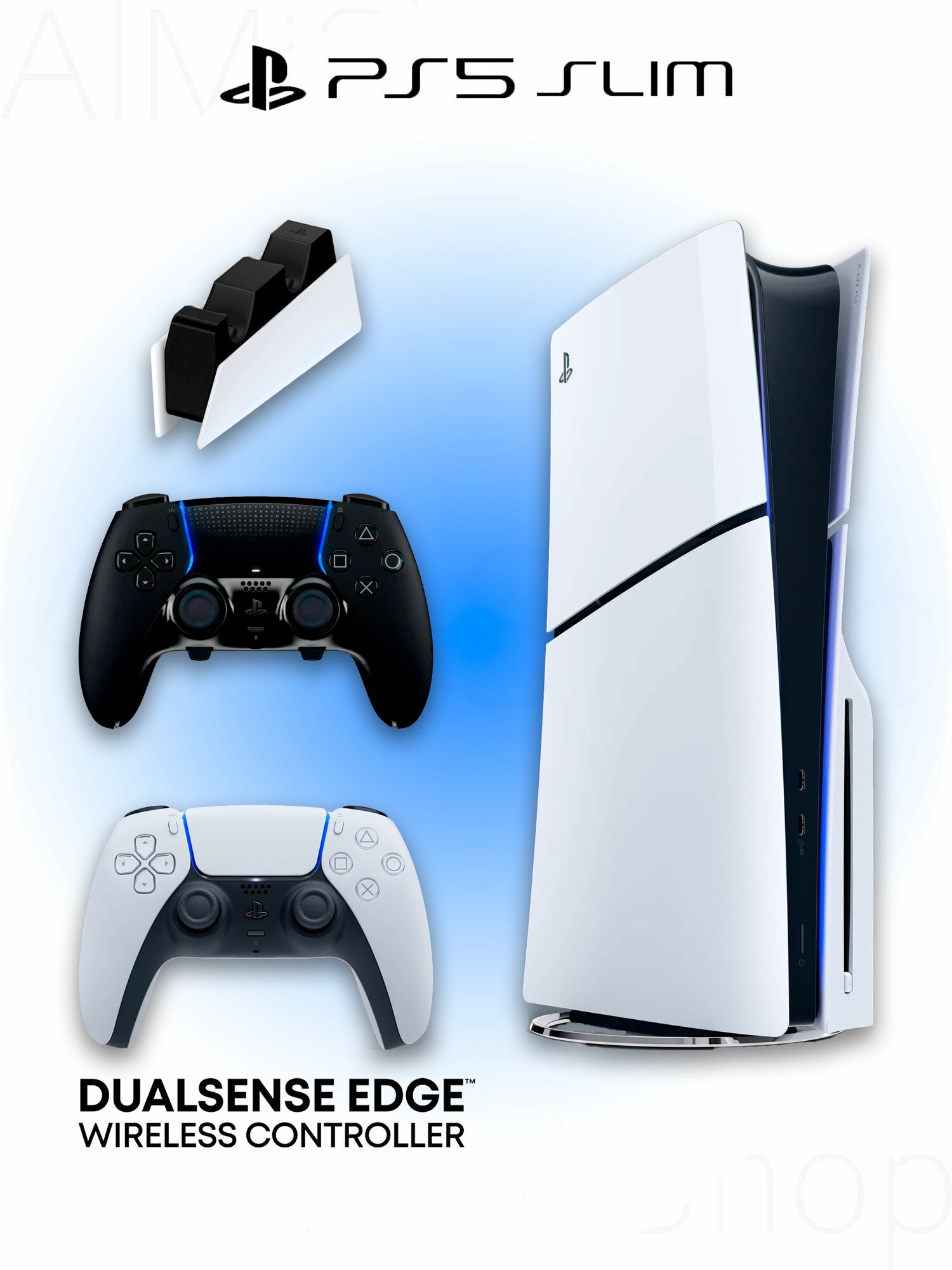 Игровая приставка Sony PlayStation 5 Slim с дисководом + 2 геймпад Dualsence EDGE (черный, Black) + зарядная станция