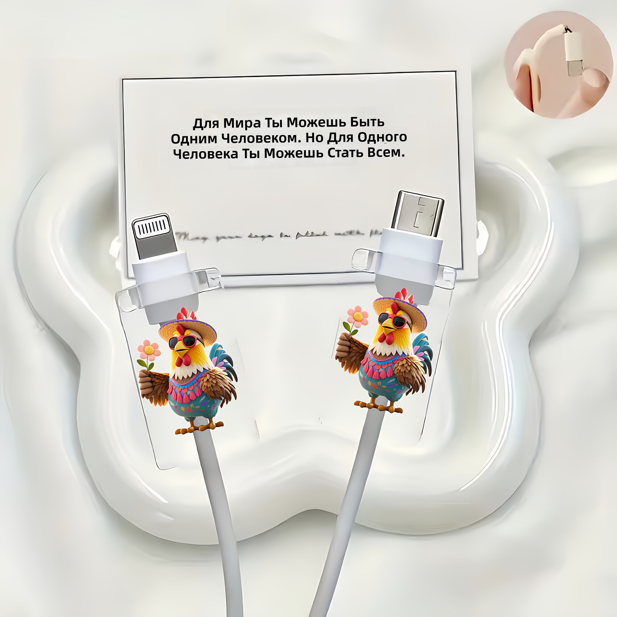 Декоративные защитные насадки для зарядных кабелей с разъемами USB Type-C и USB-A, от перегибов, 2 шт.