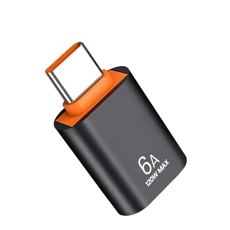 Адаптер USB C (M) на USB A (F) 6A 120W, OTG переходник Type-C на USB-A для iPhone 15, Samsung Galaxy S24 S23, ноутбука, планшета, черный