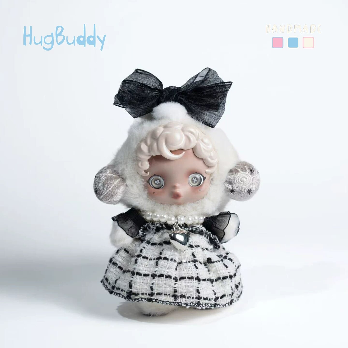 Черно-белое платье с бретелями и бантом для игрушки SP Glitter Plush Doll