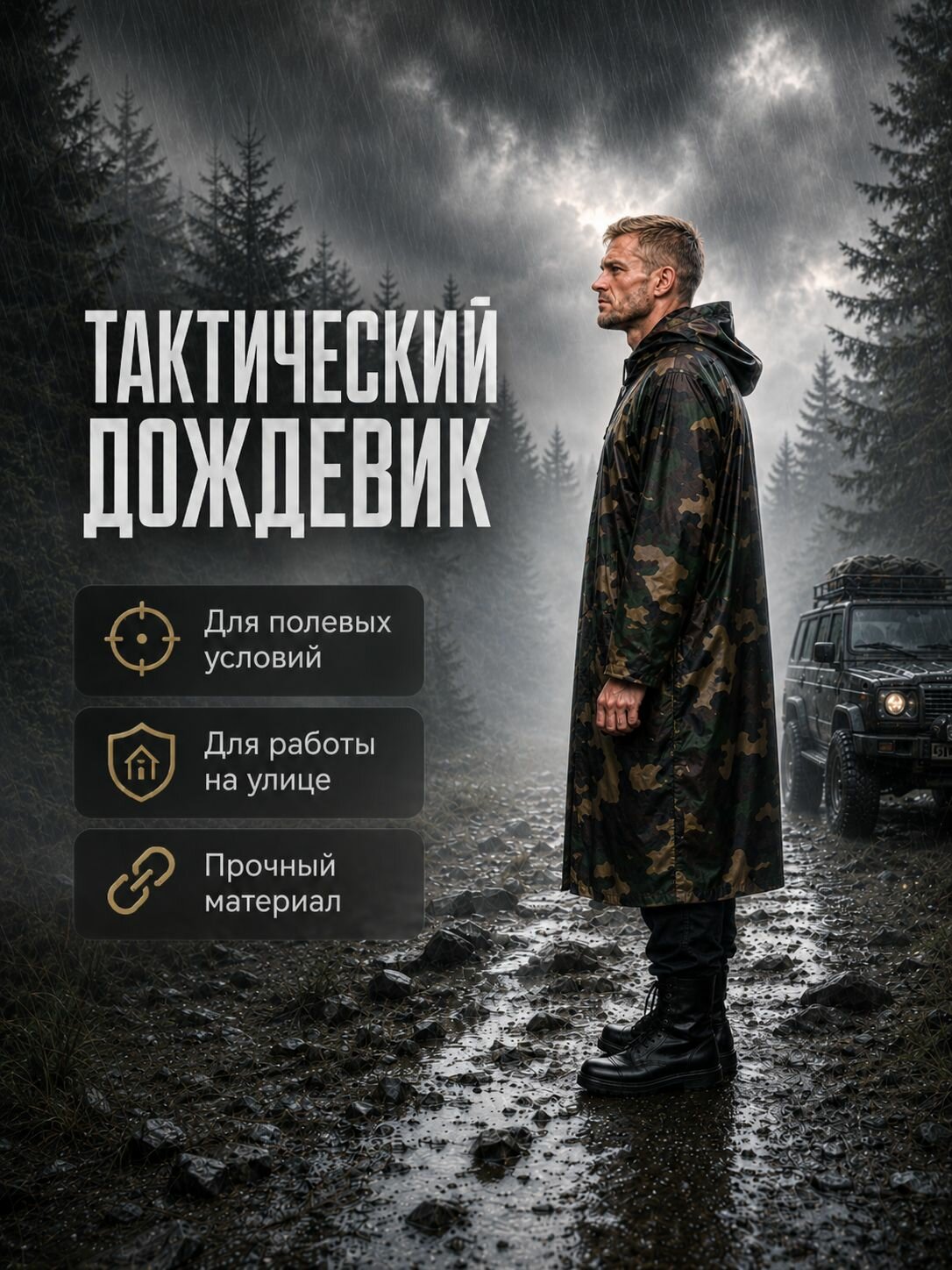 Плащ-дождевик Базовая коллекция, размер Универсальный, камуфляж — фото 1