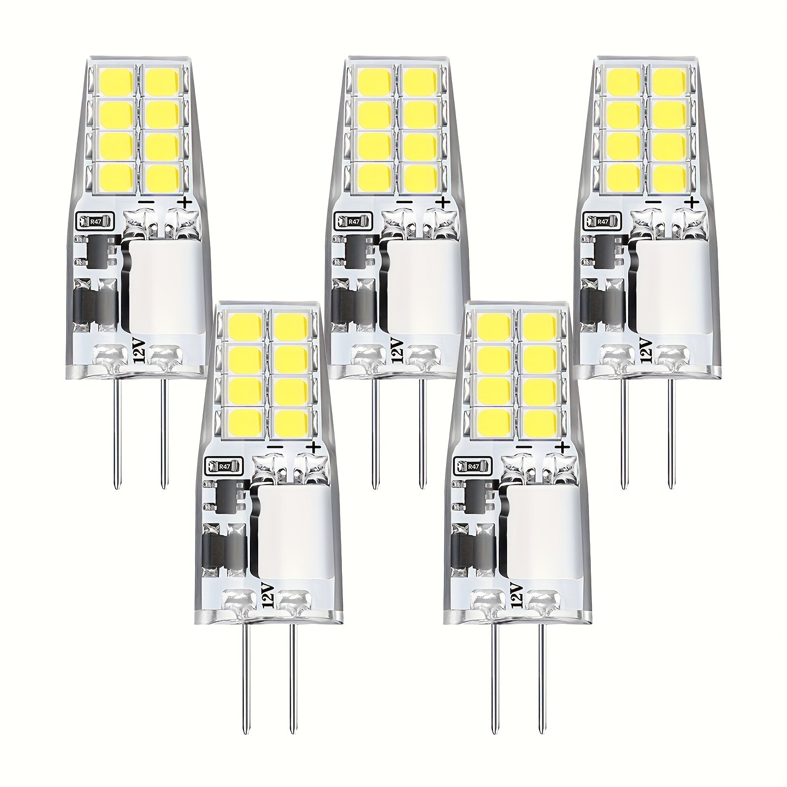 Лампа светодиодная G4, 2W, 16 светодиодов, 12V AC/DC, цоколь G4, холодный белый 6000K, 5 шт.