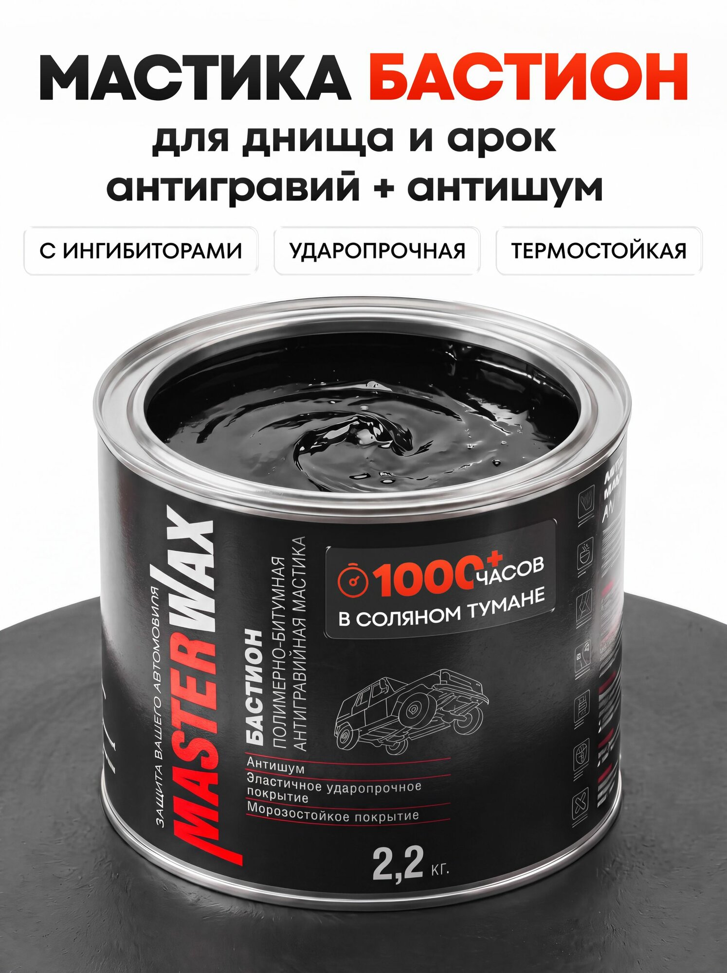 Антикоррозийное покрытие для авто, битумная мастика, бастион 2,2 кг, антикор для авто, для днища и колесных арок. для обработки днища для обработки колесных арок