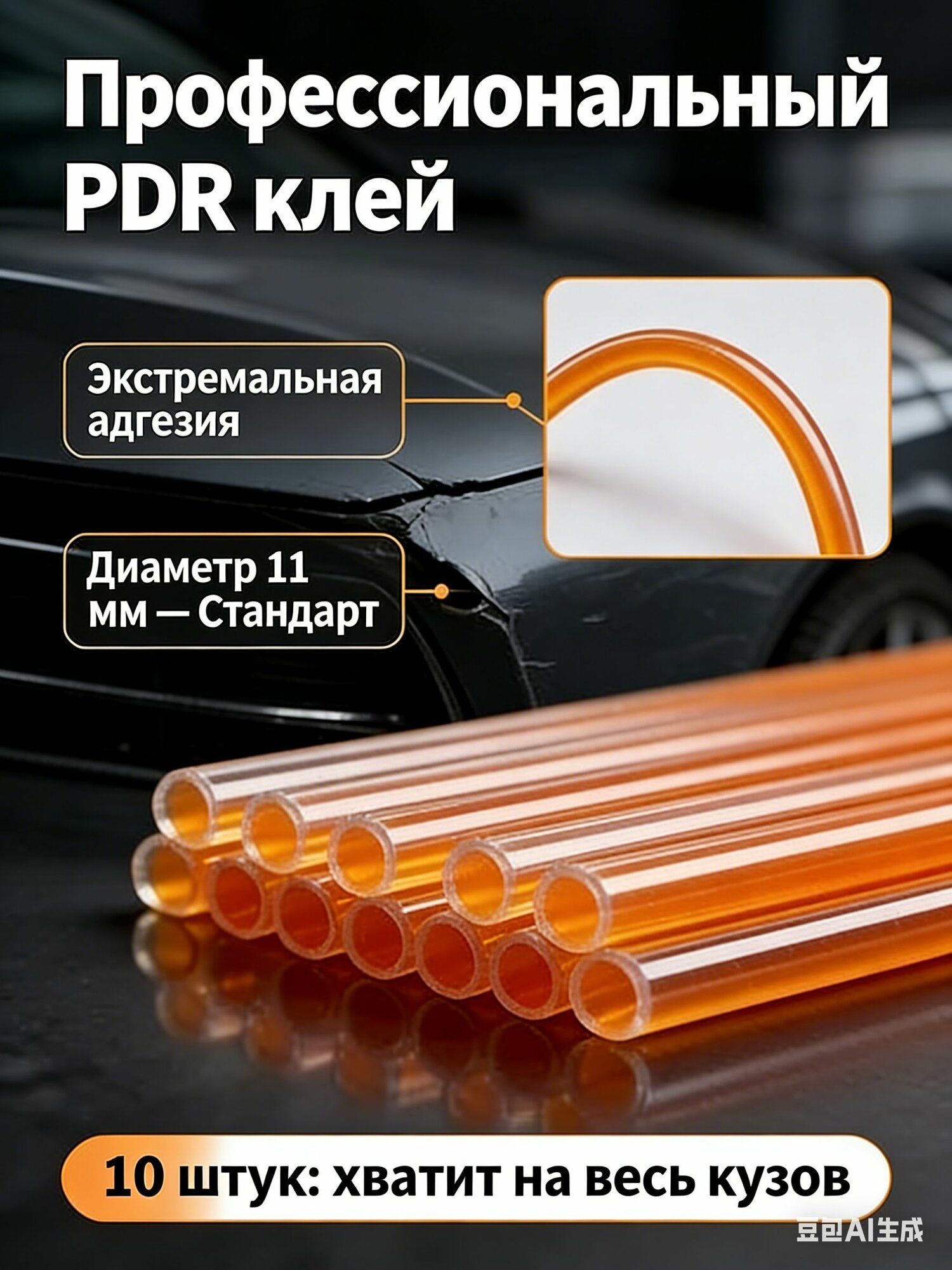 Клей для удаления вмятин PDR стержни 11 мм оранжевые, термоклей для кузовного ремонта без покраски профессиональный, набор 10 шт. термоклей PDR ремонт вмятин PDR