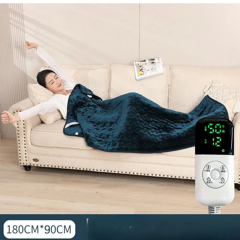 Электроодеяло 90x180 см USB 3-скоростной терморегулятор с электрическим подогревом плюшевая грелка для ног короткошерстная темно-синий