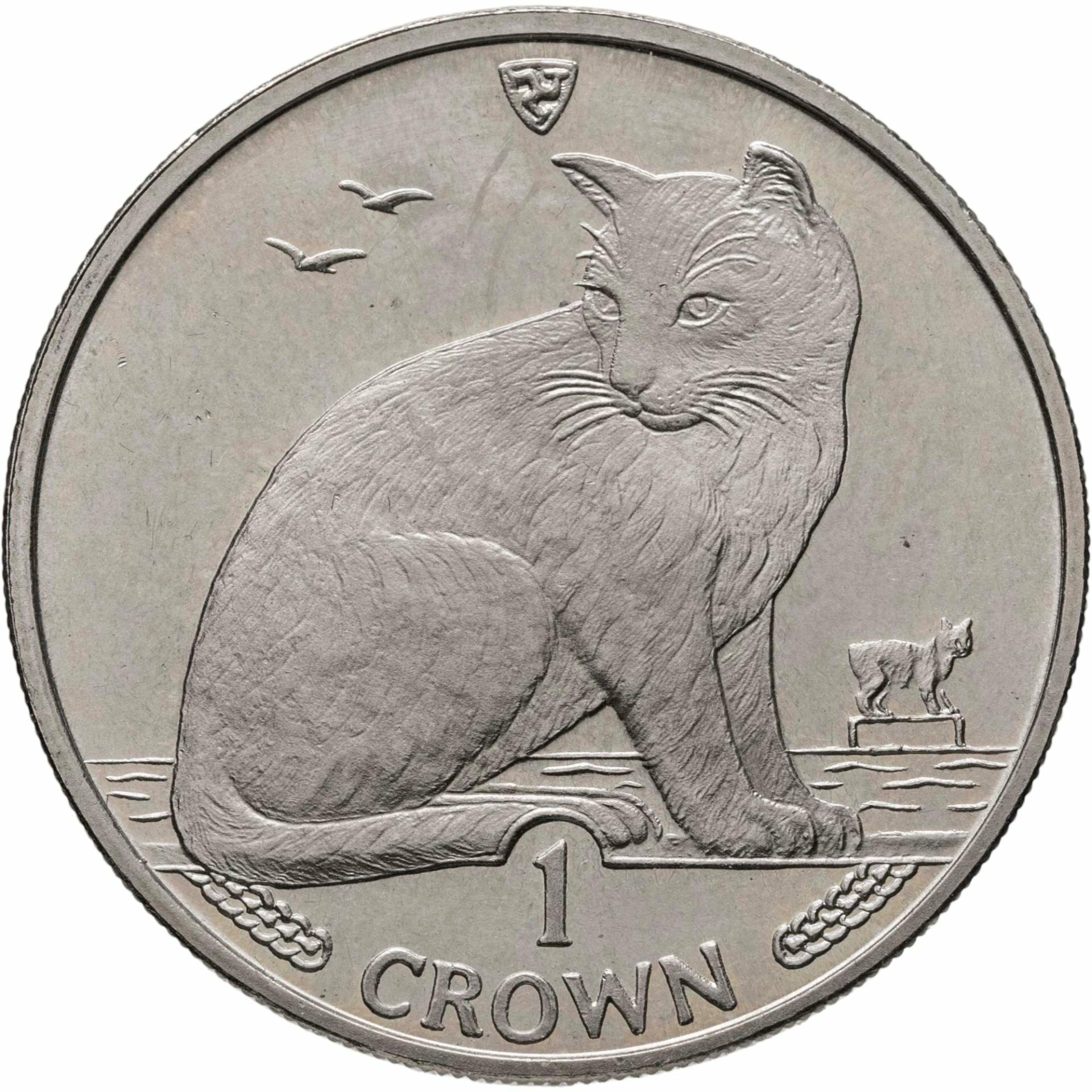 Остров Мэн 1 крона crown 1990 "Кошки - Уличная кошка", Мельхиор медь-никель, в сохранности UNC