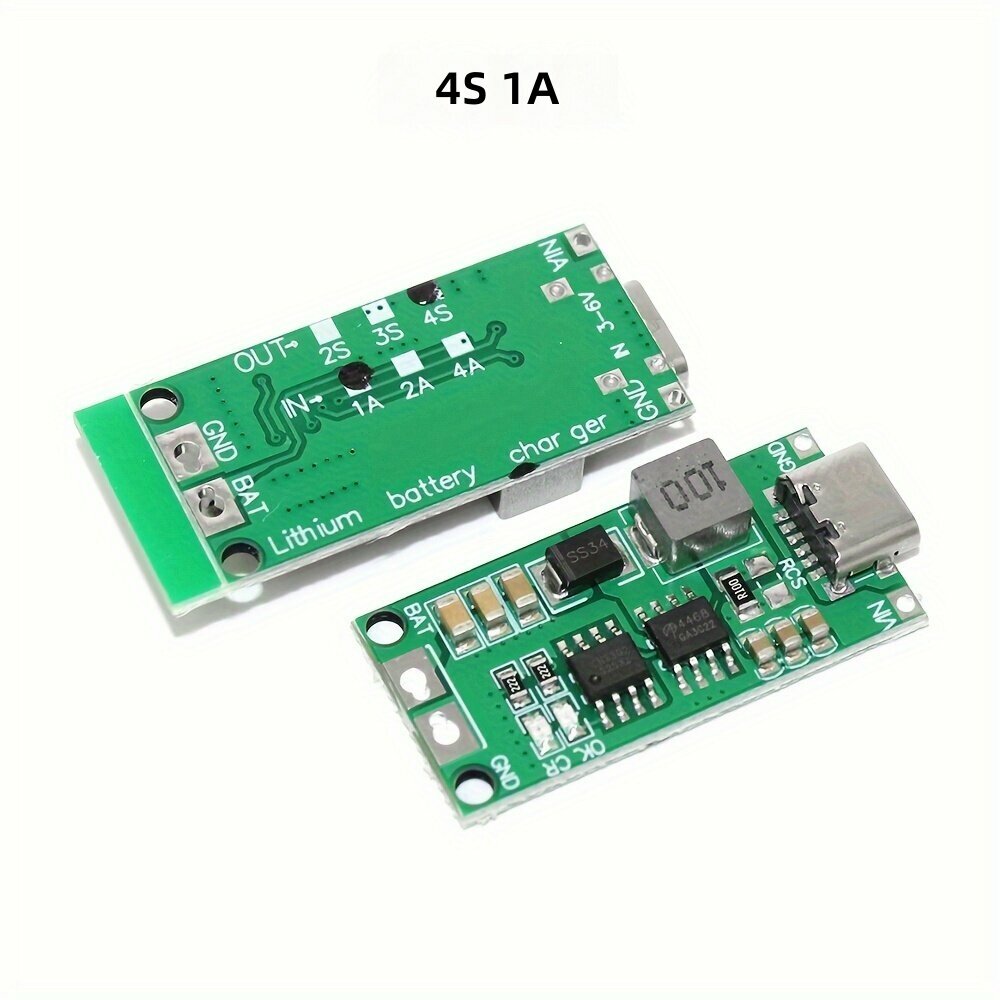 Зарядное устройство повышающее для Li-ion/LiPo аккумуляторов 18650, 2S/3S/4S, Type-C, 8.4В/12.6В/16.8В, 1A (4S)