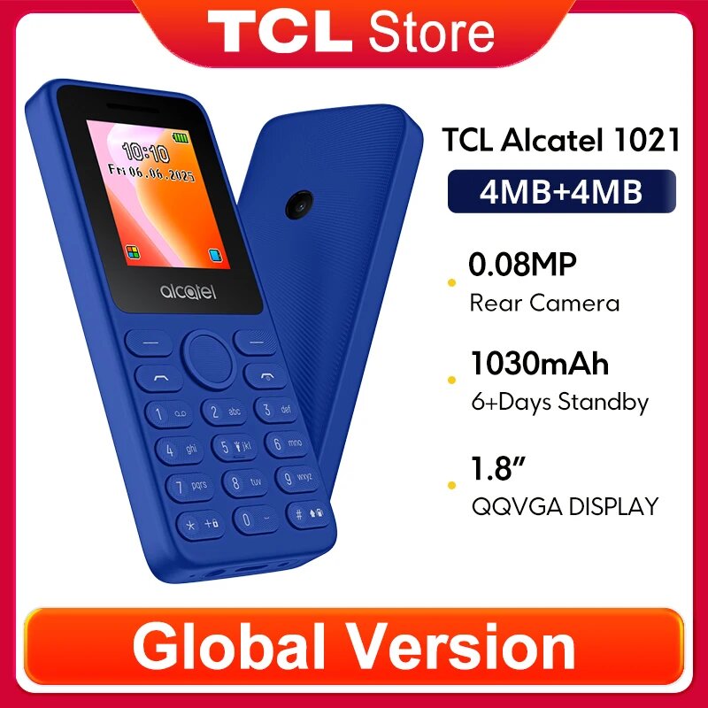 TCL Alcatel 1021 Глобальная версия 1,8 "дисплей QQVGA 4 МБ + 4 МБ 0,08 МП Задняя камера 1030 мАч 6 + мобильные телефоны в режиме ожидания