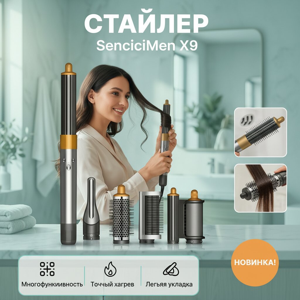 Стайлер Xiaomi Sencicimen 4in1 X9 Gray EU, 4 в 1, серый, для укладки, с функцией ионизации